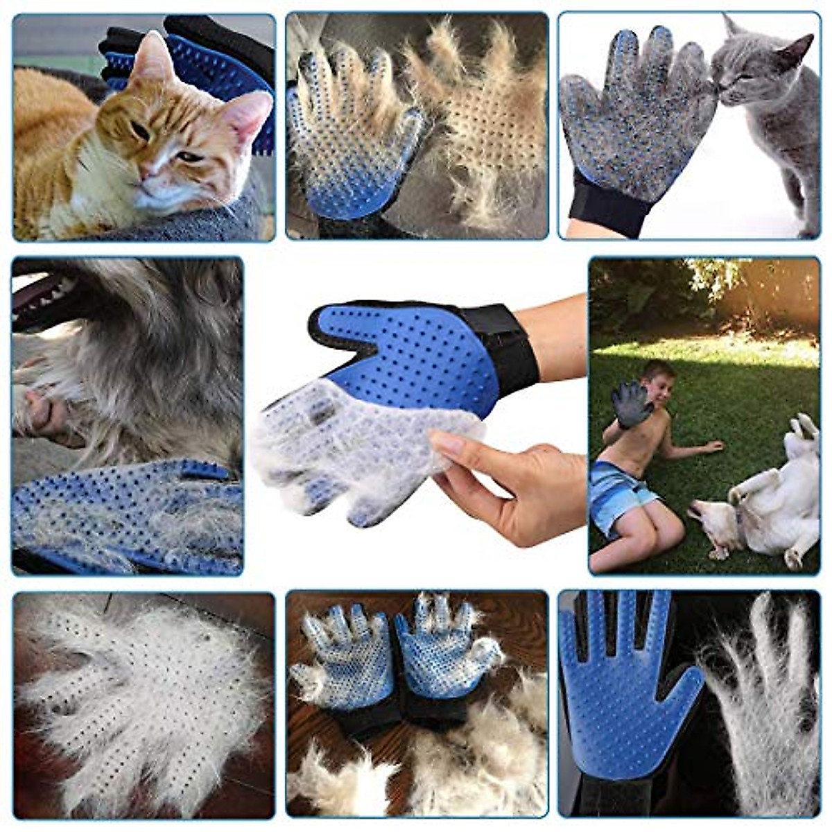 Closeep Dog Grooming Glove 1 Pair Pet Deshedding Brush Gloves Cat Hair Remover Mitt for Pet Massage Long or Short Fur Bathing
