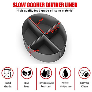 Slow Cooker Divider Liner fit 6 QT Crockpot, Reusable & Leakproof Silicone Crockpot Divider, Dishwasher Safe Cooking Liner for 6 Quart Pot (Grey)