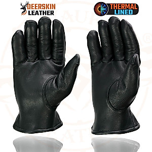 Milwaukee Leather SH858 Men's Black Thermal Lined Deerskin Motorcycle Hand Gloves W/Sinch Wrist Closure - Large