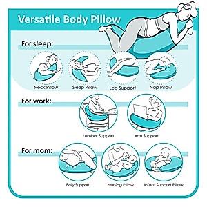 BYRIVER 39" Firm C Shaped Full Body Pillow for Side Sleeping Adults Men Women, Anxiety Relief Hugging Pillow, Knee Pillow Seperator, Pregnancy Pillow New Mom Gifts, Removable Cotton Pillowcase(L)