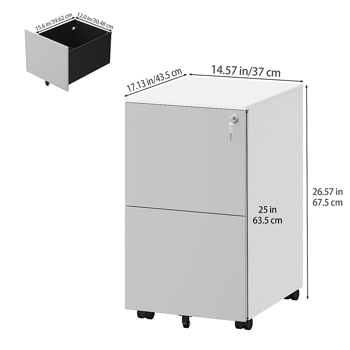 YITAHOME 2-Drawer File Cabinet with Lock, Metal Mobile File Cabinet with Lock, Filing Cabinet Under Desk Fits Legal/Letter for Home/Office, Fully Assembled, Grey and White