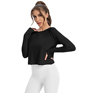 Mippo Womens Long Sleeve Workout Tops Yoga Shirts Athletic Gym Wear Cute Work Out Clothes Backless Shirts Cropped Workout Top Womens Activewear Tops for Women Black XL