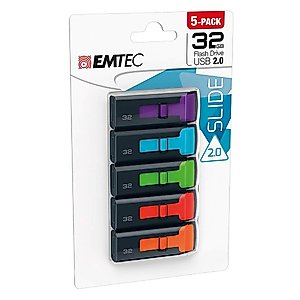 Emtec C450 USB 2.0 Flash Drive, 32GB, Assorted, Pack of 5
