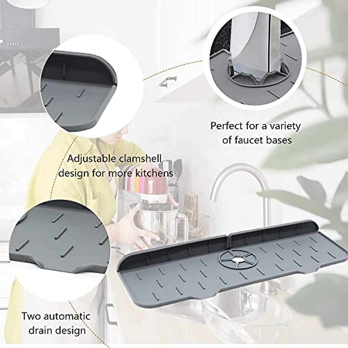 YGXS Kitchen Sink Faucet Splash Guard, Silicone Faucet Mat Sink Mat Silicone Sink Splash Guard Faucet Absorbent MatGrey Faucet YGXS-003 0