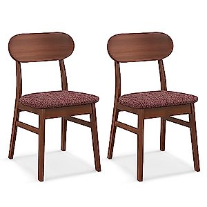 Giantex Wooden Dining Chairs Set of 2 Walnut, Farmhouse Kitchen Chairs with Padded Seat, Rubber Wood Frame, Armless Mid-Century Dining Room Chair with Curved Back, Walnut