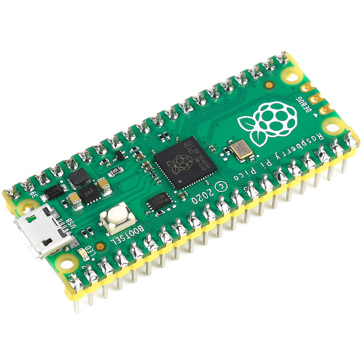 waveshare with Yellow Pre-Soldered Header Raspberry Pi Pico Microcontroller Board, RP2040 Chip,Dual-Core ARM Cortex M0+ Processor, Flexible Clock Running up to 133 MHz Support C/C++,MicroPython