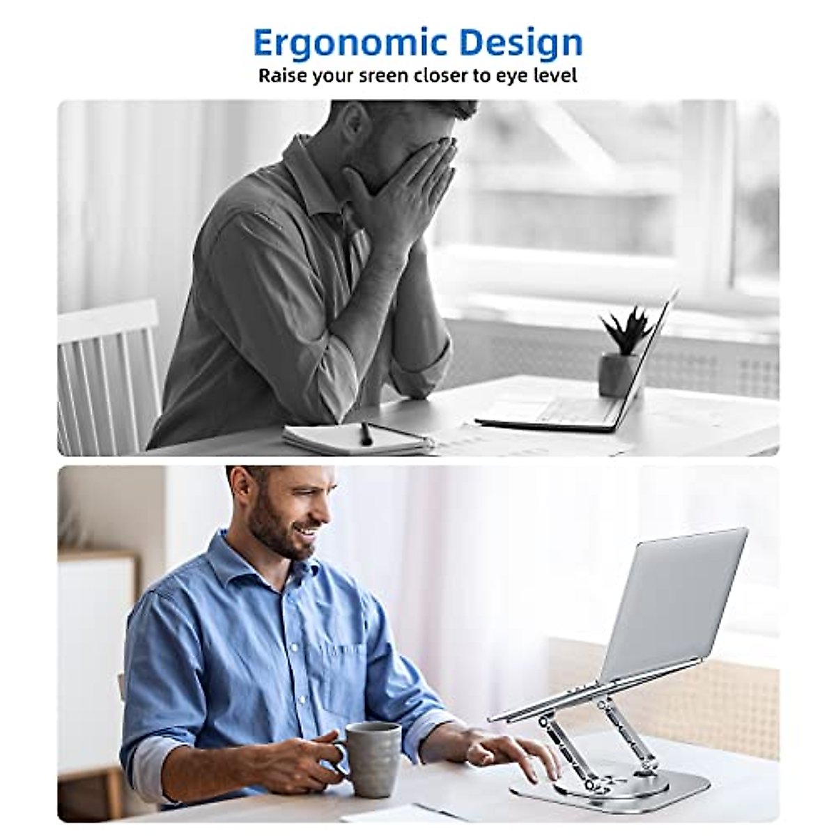MCHOSE Adjustable Laptop Stand for Desk, Ergonomic Laptop Riser with 360° Rotating Base, Foldable Notebook Computer Holder Stand Compatible with MacBook Air Pro, Dell XPS, More 10-17" Laptops, Silver