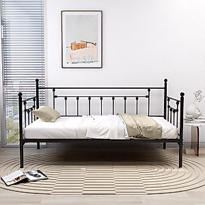 alazyhome Twin Size Metal Daybed Guest Bed Frame for Living Room Bedroom Steel Slat Support No Box Spring Needed Space Saving Black