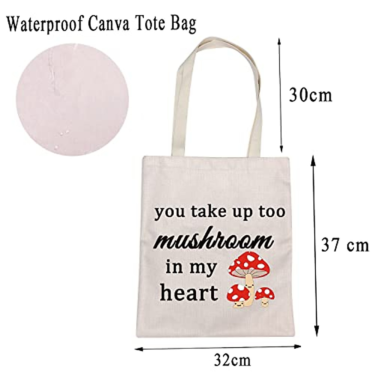 MBMSO Mushroom Canvas Tote Bag You Take up Too Mushroom in My Heart Mushroom Lovers Gifts Shopping Bag Fungi Pun Gifts (Mushroom in my heart TB)