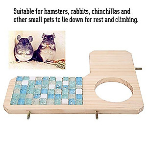 Ichiias Hamster Platform Double-Sided Wooden Rabbit Pedal Small Pet Crystal Stone Cooling Mat Pad, Chinchilla Cage Sturdy Standing and Jumping Wooden Board for Cage Rat Cage