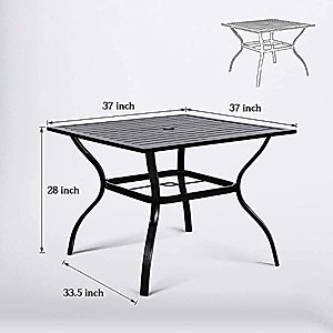 Omelaza 37" x 37" Patio Dining Table, Outdoor Square Bistro Metal Table with Steel Slat Table Top for Porch Deck Garden Backyard Poolside, 1.57" Umbrella Hole, Black
