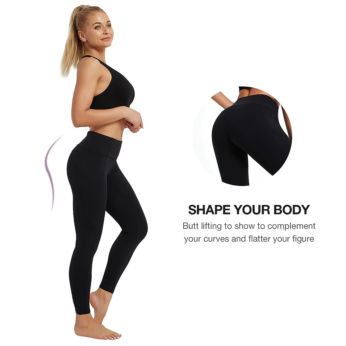Yoga Leggings for Women with Pockets High Waisted Tummy Control Women's Butt Lift Yoga Workout Leggings Running Pants Black