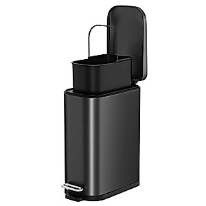 BETHEBEST 15 Liter/4 Gallon Trash Can with Soft Close Lid,Stainless Steel Trash Can with Removable Wastebasket, Rectangular Trash Can for Bathroom,Kitchen,Office (Titanium Black)