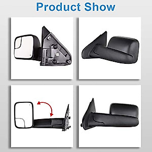 ECCPP Towing Mirrors fit 02-08 for Dodge for Ram 1500 03-09 for Dodge for Ram 2500 3500 Pickup Truck Power Heated Tow Folding Side View Black Mirror Pair Set Right Passenger and Left Driver Side