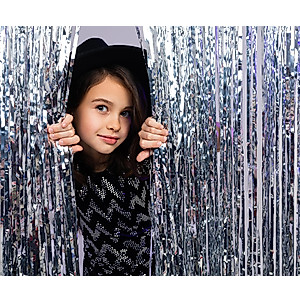 BBPOOL Silver Backdrop for Birthday 2 Pack 3.2ft x 8.2ft Silver Tinsel Streamers Foil Fringe Curtains for Bachelorette Party Decoration Baby Shower Birthday Party Decor