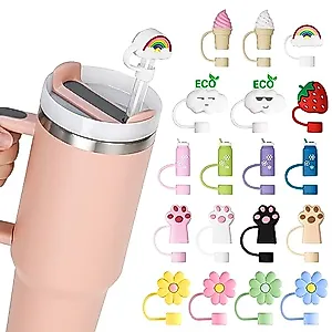 NiHome 18Pcs Silicone Straw Cover Cap Fit for Stanley 30 oz/40 oz Quencher H2.0, 0.4 inch/10 mm Straw Toppers Compatible with Stanley Tumbler, Dust-proof Straw Tip Lids, BPA-Free, Reusable