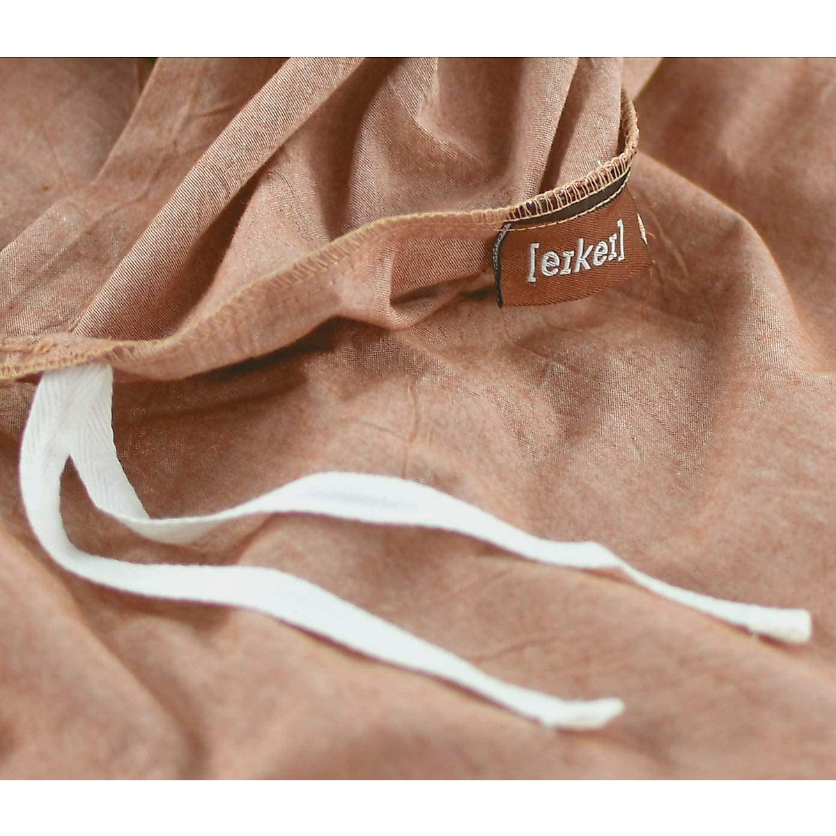 Eikei Washed Cotton Chambray Duvet Cover Solid Color Casual Modern Style Bedding Set Relaxed Soft Feel Natural Wrinkled Look (Copper Dust, Queen)