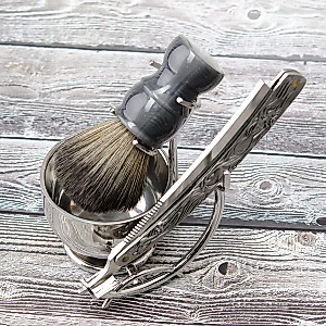 Grandslam Straight Razor Kit - Steel Cutthroat Razor, Leather Strop, Shaving Brush, Stainless Steel Bowl & Stand, Shaving Soap - Men's Gift