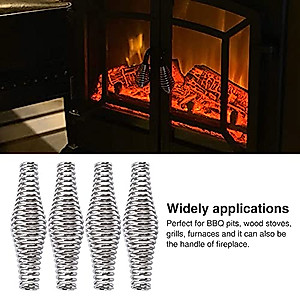 SYCOOVEN 4pcs BBQ Heavy Duty Cool Touch Stove Spring Handle Grip, Stainless Steel Grill Smoker Pits and Wood Stove Firebox Door Handle(Silver)