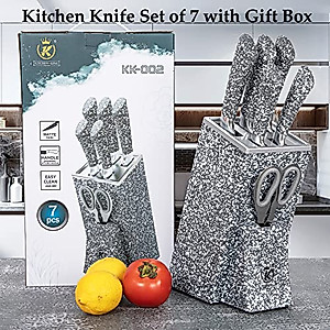 RETROSOHOO Kitchen Knife Set, 7-Pieces Grey Spray Paint Stainless Steel Chef Knife Set Sets with Knife Holder,Non-slip Ergonomic Handle Sharp Cooking Knives Sets with Gift Box for Men Women (Grey)