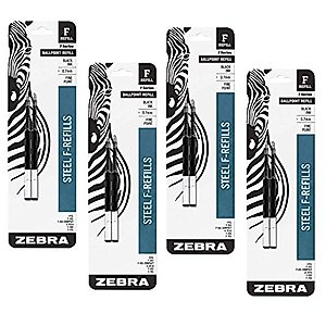 Value Pack of 4 - Zebra(R) Ballpoint F-Refills For F-301 Ultra,F-301 Pen, F-301 Compact, F-402 Pen, Fine Point, 0.7 mm, Black, 4 Pack = 8 refills
