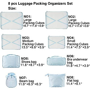 AI DU Travel Packing Cubes 8 Pcs Set, Luggage Packing Organizers with Shoe Bag and Toiletry Bag (Light pink)