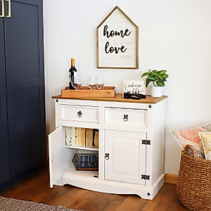 Sunnydaze 31.5-Inch H Kitchen Sideboard Cabinet with 2 Drawers and 2 Doors - Solid Pine Construction with White Finish