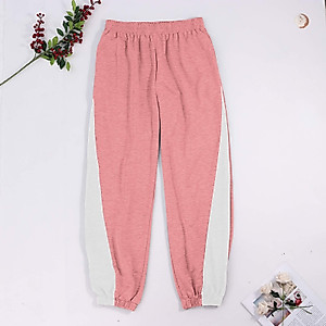 High Waist Jogger Pants for Women with Pocket Colorblock Sweatpants Cinch Bottom Elastic Waist Lounge Workout Trousers
