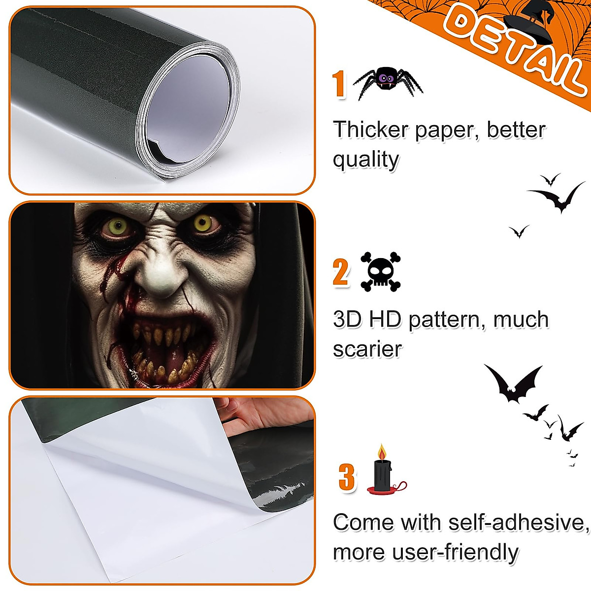 ANPHSIN Halloween 3D Nun Door Stickers, 30 x 80 in Bloody Nun Lifelike Door Wallpaper Sticker for Halloween Decoration, Party Decors