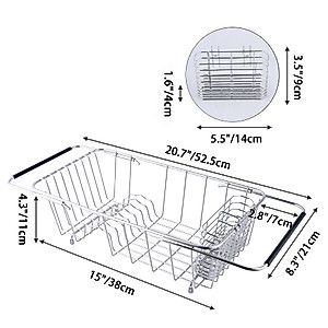 Tikxlafe Dish Drying Rack in Sink 304 Stainless Steel with Utensil Cutlery Holder for Kitchen Counter,Medium Expandable Deep Rustproof Over The Sink Dish Rack Set