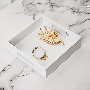 KEVLANG White Sturdy Acrylic Tray with Handles-8x8 Inch- Countertop Organizer Tray for Kitchen,Bathroom,Office- Storage Box for Cosmetics, Jewelry,Toiletries,Toy,Gadgets