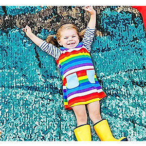 Sensory Wall Sequin Flip Fabric for Kids,2Yard Large Sequins Sensory Graffiti Fabric for Toddlers,Tactile Stimulation,Reversible Glitter Fabric (2 yd, Lake Blue + Silver)