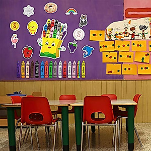 31 Pieces Colorful Crayons Cutouts Bulletin Board Set Color Poster Pencils Fruit Animal Cutout Stickers Bulletin Board Accent for Educational Preschool Learning Classroom Decor