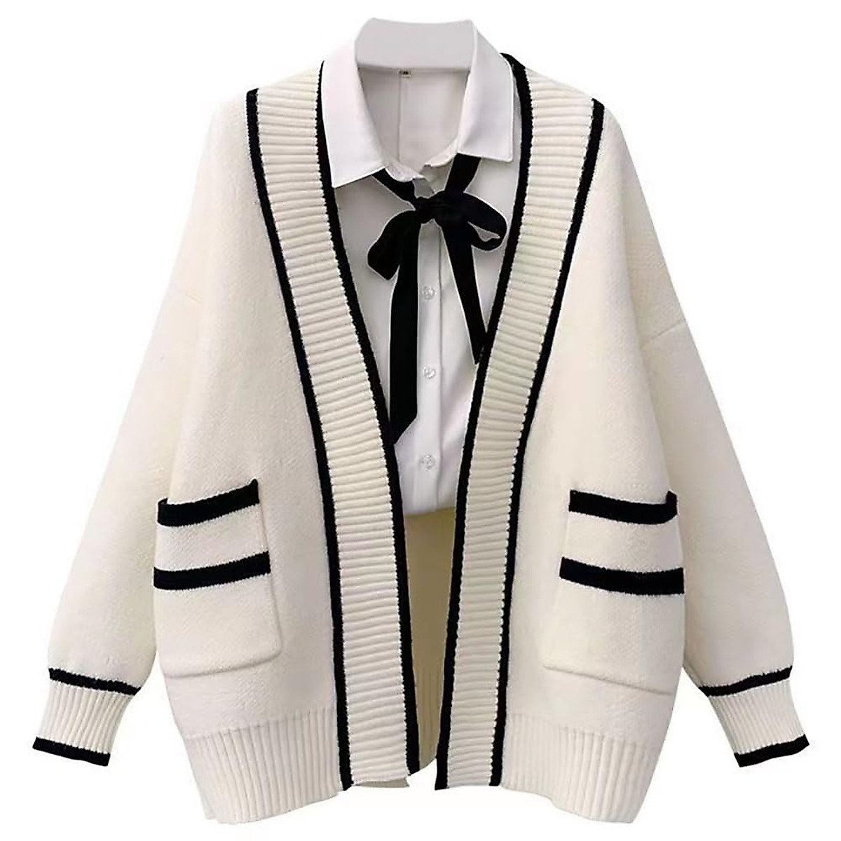 Womens Japan Cute Cardigan Sweater Kawaii JK Uniform Open Front Cardigan with Buttons Aesthetic Long Sleeve Loose Jackets