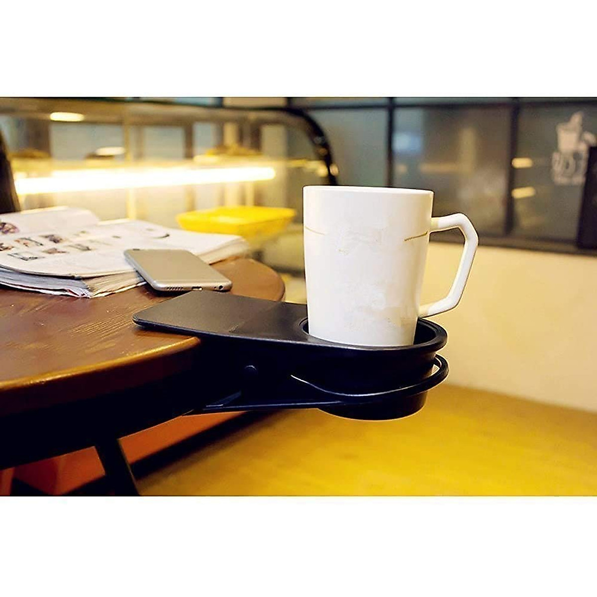 FIRSTONE Drinking Cup Holder Clip - Home Car Office Table Desk Chair Edges Cupholder for Water Drink Beverage Soda Coffee Mug (Black)