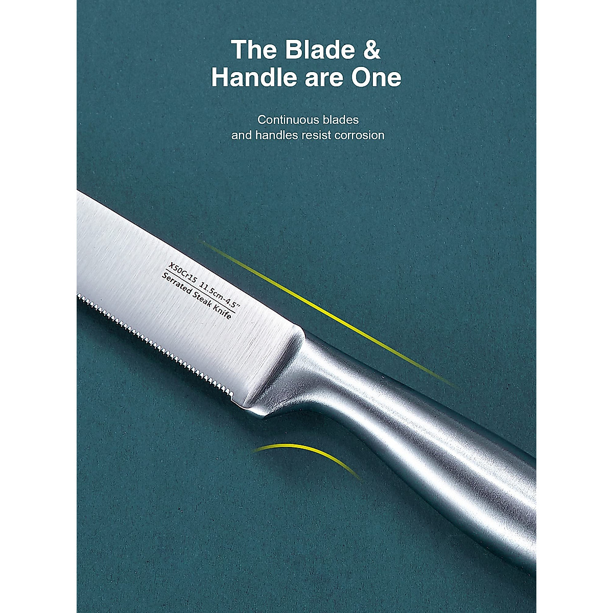 ZAWS Steak Knives, Knives Set of 8, Stainless Steel Knife Gift Box Set,Super Sharp Kitchen Serrated Knife, Ergonomic Tapered Handle, 9.1 IN, Silver