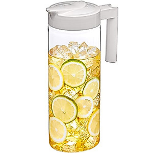 Amazing Abby - Skinny - Tritan Pitcher (64 oz), Unbreakable Plastic Pitcher with Lid, BPA-Free, Heat-Resistant, Dishwasher-Safe, Great for Both Iced and Hot Drinks, Indoors and Outdoors, White