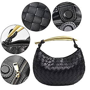 Bisadon Woven Handbag Soft Leather Fashion Dumpling Bags Clutch Purse Handmade Hobo Bags for Women Light Weight Black