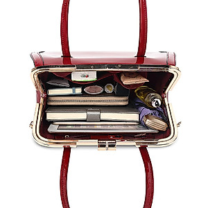 Style Strategy purses patent leather handbags for women Top Handle with kiss lock Satchel Shoulder bags crossbody for women (Bronze)