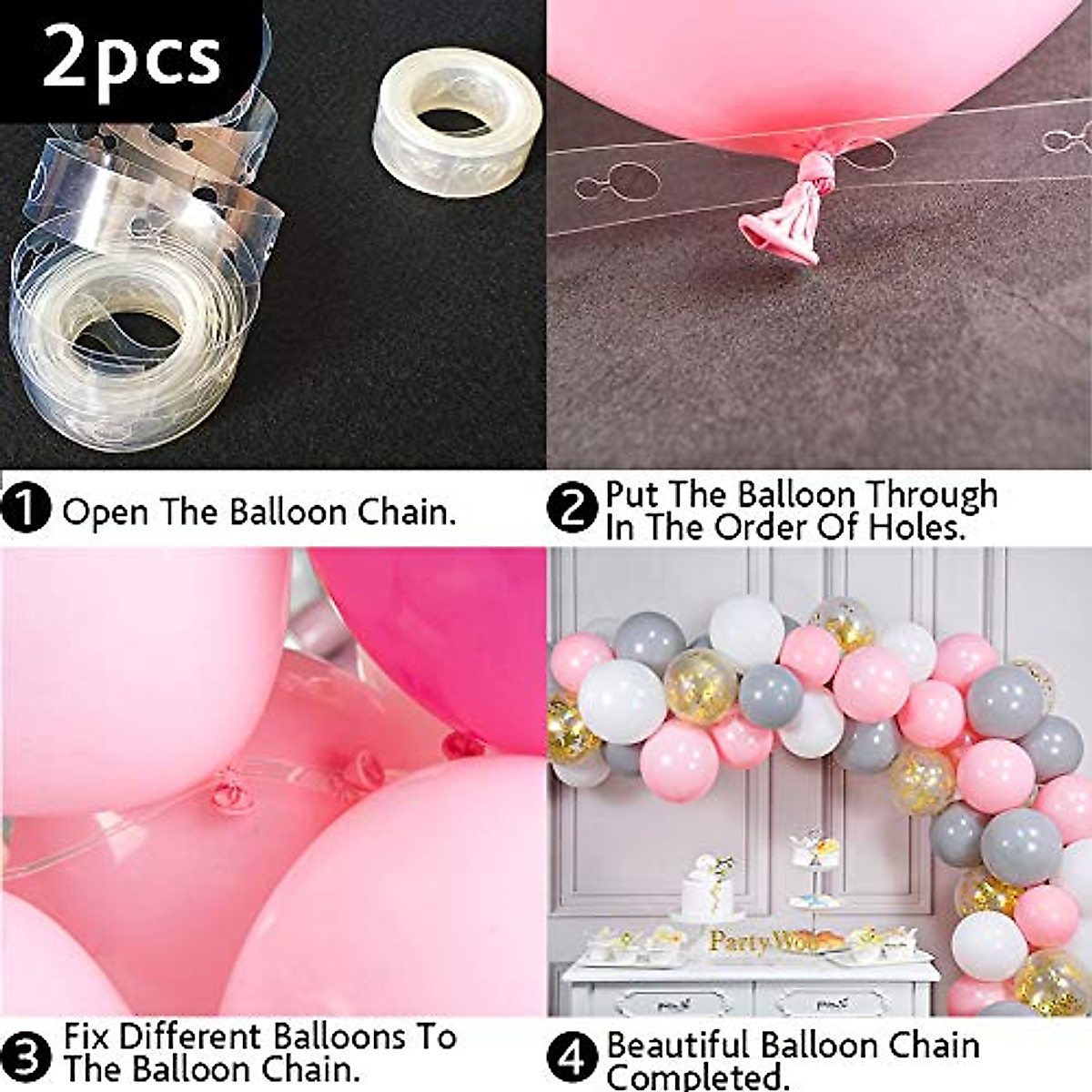 PartyWoo Balloon Garland Kit, Balloon Arch Kit Pack of Balloon Decorating Strip, Balloon Knotter, Wall Hooks, Balloon Ribbon for DIY Balloon Garland, DIY Balloon Arch
