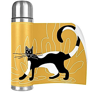 Stainless Steel Leather Vacuum Insulated Mug Cat Thermos Water Bottle for Hot and Cold Drinks Kids Adults 16 Oz
