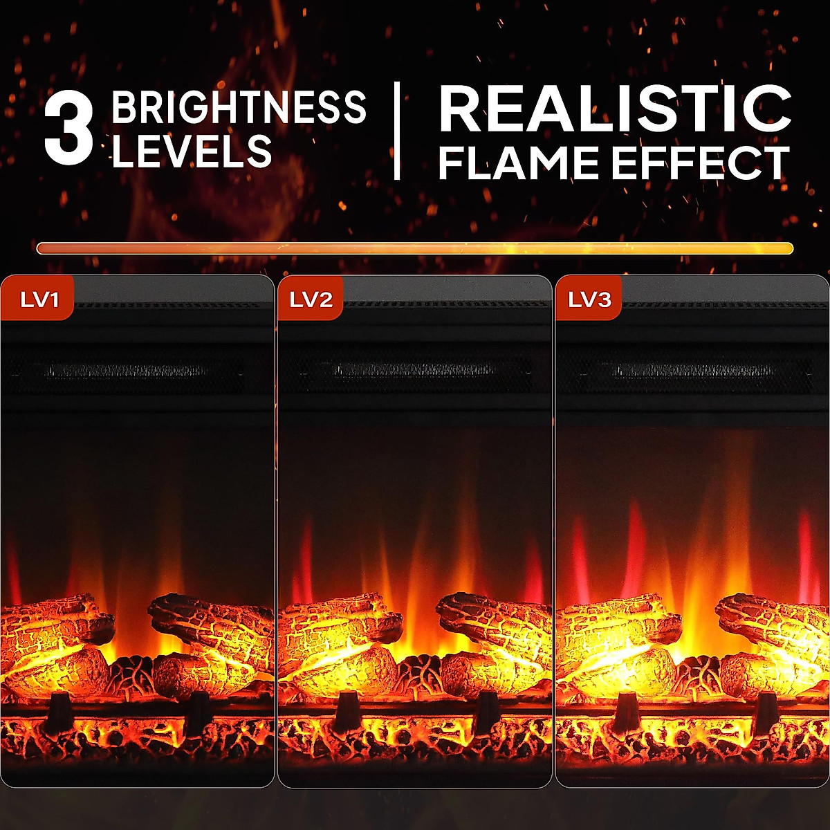 ROVSUN 26" Recessed Electric Fireplace Insert w/Remote Control Timer Adjustable Space Heater FireBox, 3 Flame Brightness, Two Side Built-in Wall Tiles Logs,CSA Listed(Black)