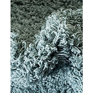 Rugs.com - Über Cozy Solid Shag Collection Rug – 3' x 5' Oval Light Slate Blue Shag Rug Perfect for Living Rooms, Large Dining Rooms, Open Floorplans