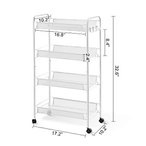 TOOLF 3 Tier Rolling Cart Bundle with 4-Tier Rolling Cart, Metal Utility Cart with 3 Hooks, Easy Assemble Mobile Storage Trolley On Wheels, Slide Out Shelving Units Kitchen Bathroom Laundry Room
