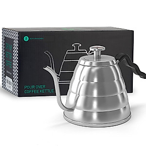 Coffee Gator 34oz Stainless Steel Gooseneck Kettle with Thermometer, 4 Cup