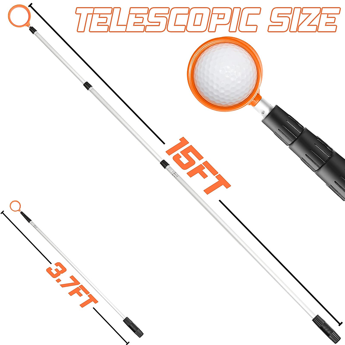 prowithlin Golf Ball Retriever, 15ft Aluminum Alloy Golf Ball Retriever Telescopic Golf Accessories Golf Gift