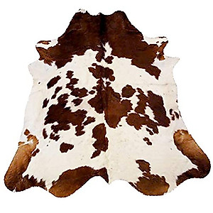 Brown and White Cowhide Rug Natural Cow Skin Cow Hide Leather Area Rug Hair On, Small 5 ft X 3 ft Premium Brown White Shed Free Natural Hide