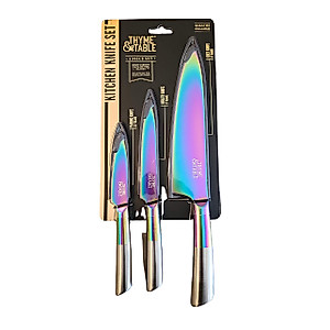 Thyme & Table 3 Piece High Carbon Stainless Steel Knife Set Iridescent Finish Sheaths Included