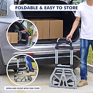 Home-Man Folding Hand Truck, 500 LB Heavy Duty Luggage Cart, Utility Dolly Platform Cart with 4 Wheels and 2 Elastic Ropes for Luggage, Travel, Moving, Shopping, Office Use (500LB, Black)