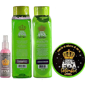 EPA COLOMBIA Keratin Minicombo Set - Shampoo, Conditioner, Brush, 200ML Treatment, Thermal Protector Spray for All Hair Types
